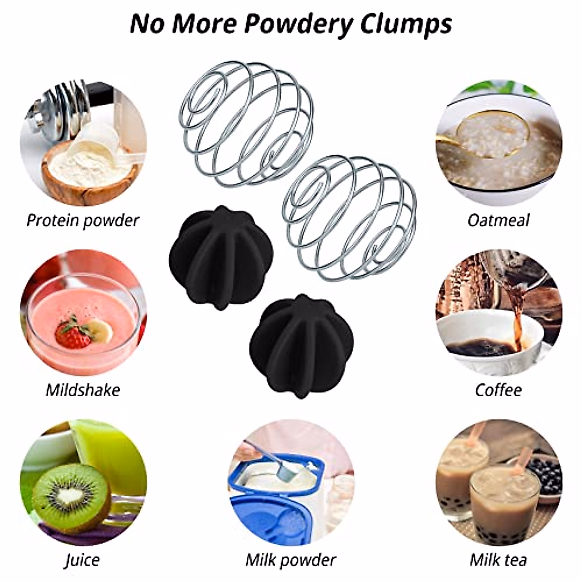 Shaker Balls Shaker Bottle Ball Replacement Milkshake Protein Powder Whisk Ball for Shaker Cup Bottle (4 Pcs Stainless Steel+ Black Plastic)