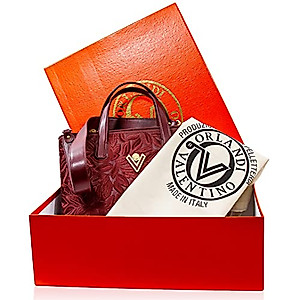 Valentino Orlandi Large Tote Purse Floral Embroidered Burgundy Genuine Leather Bag Italian Designer Handbag