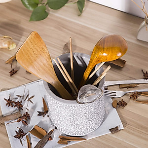 MADECO Farmhouse Kitchen Utensil Holder, Large Utensil Holders for Countertop, Ceramic Utensil Crock, Cooking Utensil Holder, Embossed Pattern