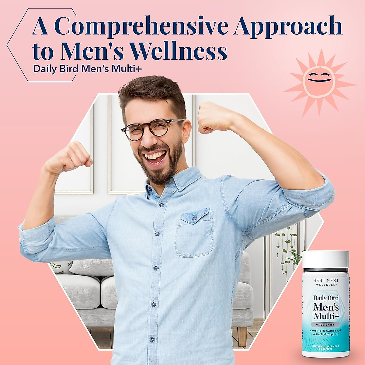 Best Nest Wellness Men's Daily Multivitamin - Men Vitamins for Overall Health, Multimineral Supplement with Probiotics, Methylfolate, A, C, D, E B12, Zinc & Whole Food Organic Blend Multi Vitamin 30Ct