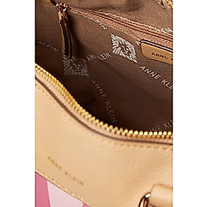 Anne Klein AK Logo Varsity Stripped Mini Satchel, Cream-Brown/Warm Sand w/Petunia-Brite Petal Stripe