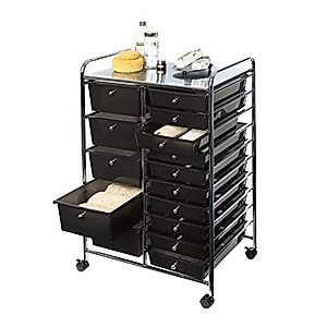 Seville Classics Rolling Utility Organizer Storage Cart , for Home Office, School, Classroom, Scrapbook, Hobby, Craft, 15 Drawer, Black