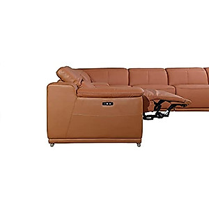 Blackjack Furniture Venice 8 Piece Sectional Sofa with 4-Power Recliners, Features Adjustable Headrest, Lumbar Support, USB and Wireless Charging Station, Extra Large Storage, 2 Consoles, Camel