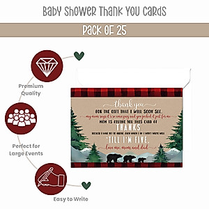 Paper Clever Party 25 Lumberjack Baby Thank You Cards Pack – Boys Baby Shower Notes with Envelopes, Prefilled Message, Customizable Blank Stationery, Rustic Bear, New Parents Gift Ideas
