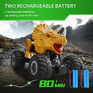 Pamopamo RC Monster RC Cars 1:18 Triceratops Dinosaur Racing Car Remote Control Car with Music,Led Lights,Spray Mist,Roaring Sound,4WD 2.4 GHz RC Monster Truck for Boys Girls Christmas