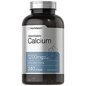 Calcium 1200 mg with Vitamin D3 | 240 Softgels 5000 IU Absorbable Supplement Non-GMO, Gluten Free by Horbaach