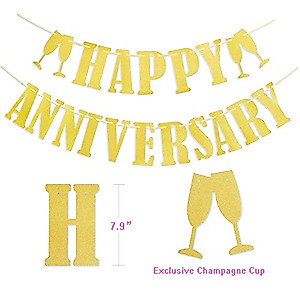 Happy Anniversary Decorations, Happy Wedding Anniversary Decorations with Banner, Cake Topper, Glitter Hanging, Ribbon and Balloons for All Ages' Anniversary Party Decorations (Black/Gold)