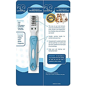 LovinPup Pet Mat Remover Easily removes Mats Professionally from your DOGS & CATS and Straightens Tuft & Knotted Pet hair. Extremely Gentle on pets, works on Sensitive Skin too!