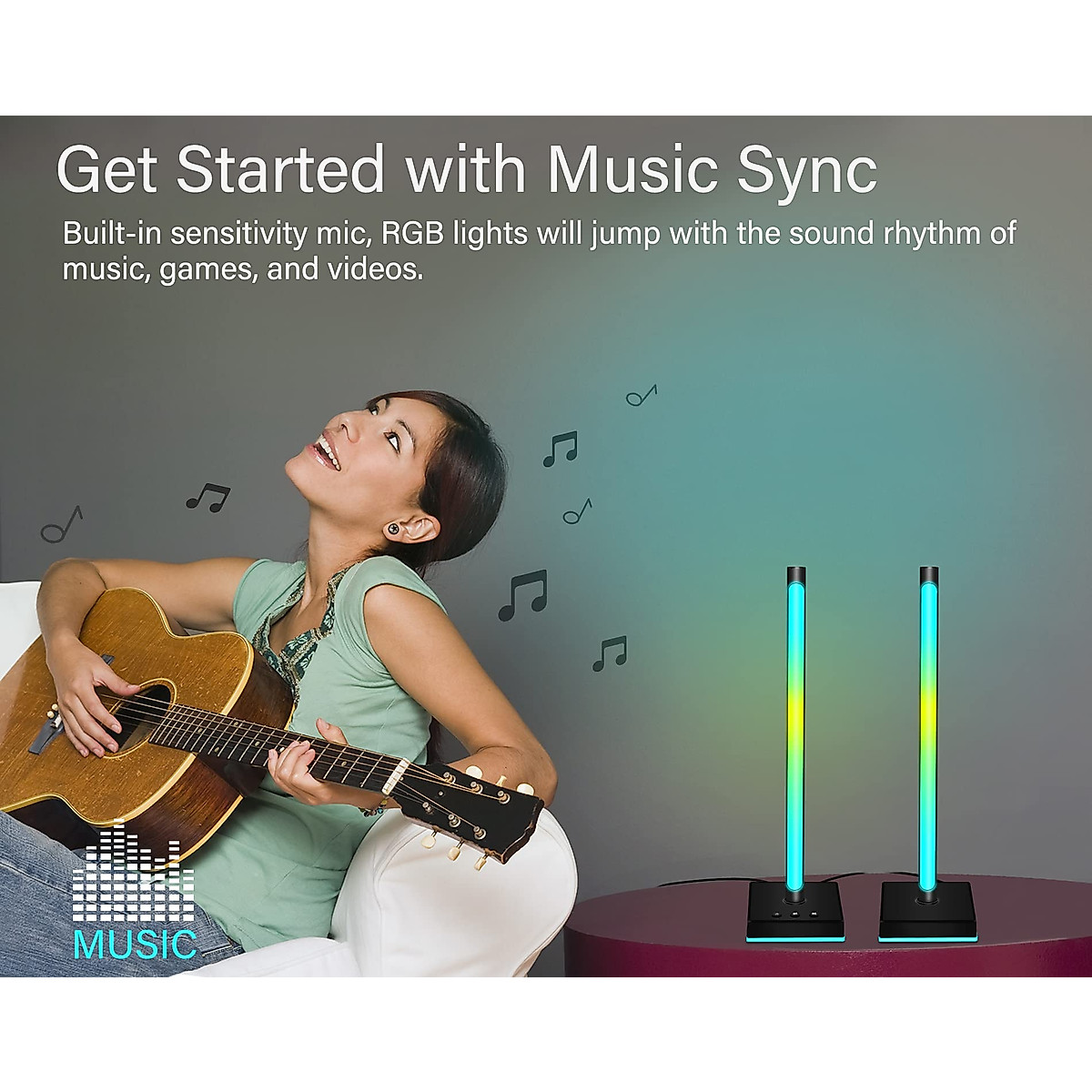 TRELC Desktop Atmosphere Sound Pickup Rhythm Light, Gaming Headphone Stand with LED Light, Headset Holder Hanger Rack Backlight for Gamers Table Game Earphone PC PS5 Accessories（2 Packs）