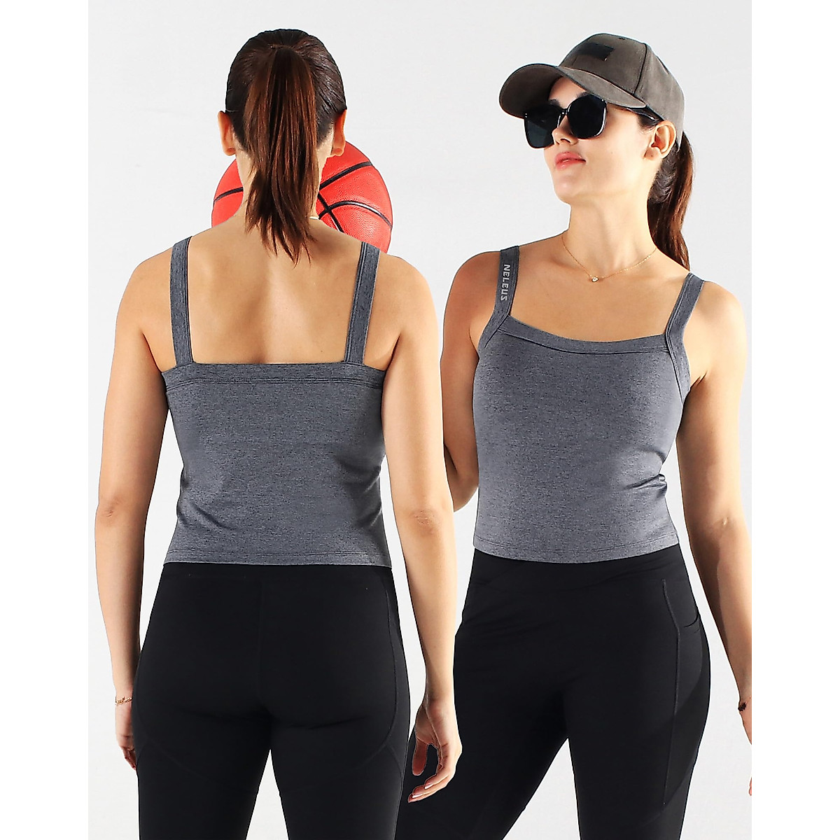 NELEUS Women's 3 Pack Compression Athletic Tank Top with Bra,8088,black/grey/rose red,Large