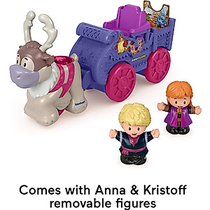 Fisher-Price Little People Toddler Toy Disney Frozen Anna & Kristoff’s Wagon Vehicle & Figure Set for Preschool Pretend Play Kids Ages 18+ Months
