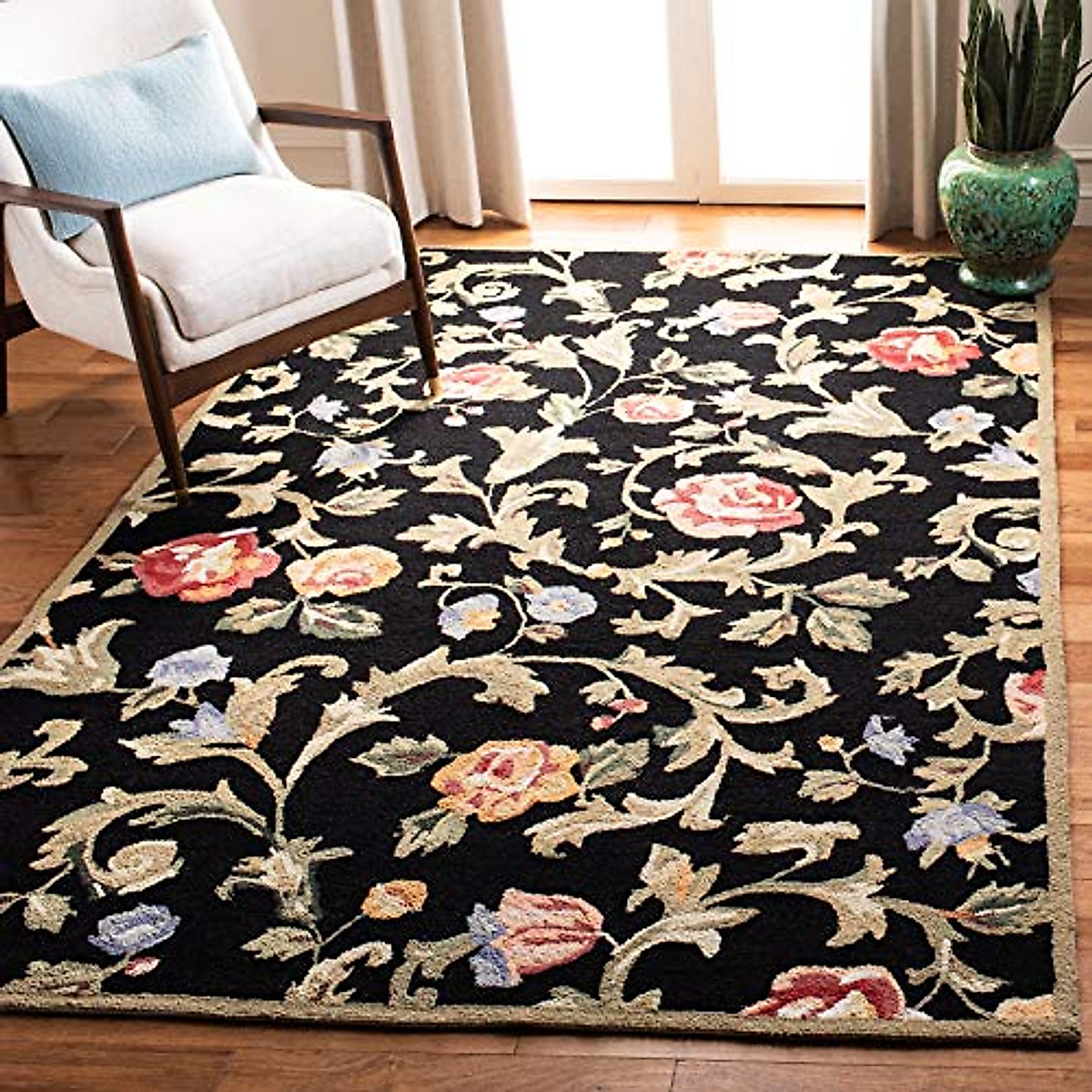 SAFAVIEH Chelsea Collection 7'9" x 9'9" Black HK310B Hand-Hooked French Country Wool Area Rug