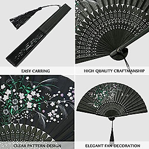 Zonon Handheld Floral Folding Fans Cherry Blossom Pattern Hand Held Fans Silk Bamboo Fans with Tassel Women's Hollowed Bamboo Hand Holding Fans for Women and Men (4 Pieces)