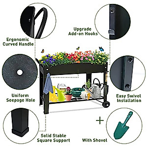 aboxoo Large Planter Raised Beds with Legs Outdoor Metal Planter Box on Wheels Elevated Garden Bed for Vegetables Flower Herb Patio (40" L x 11" W x 31.5" H)