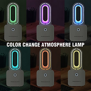 Bladeless Desk Fan Rechargeable, Small Bladeless Personal Fan Quiet Mini Table Fan, 12''Small Fan for Bedroom and Office, USB or 4000mAh Battery Operated, with Touch Control 6-Colors LED Light