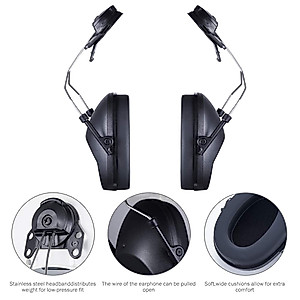 HUARUI Noise Cancelling Helmet Attachable Ear Muffs Blocking Sound Reduction Ear Protection for Construction Site, Cap Mounted Protective Safety Ear Muffs with Hard Hat Mounting Adaptors Black