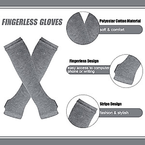 Barrlves 4 Sets Womens Striped Knee High Socks Long Knit Arm Warmers Fingerless Gloves for Halloween Costume (4sets Solid Black+White+DeepGrey+Grey)