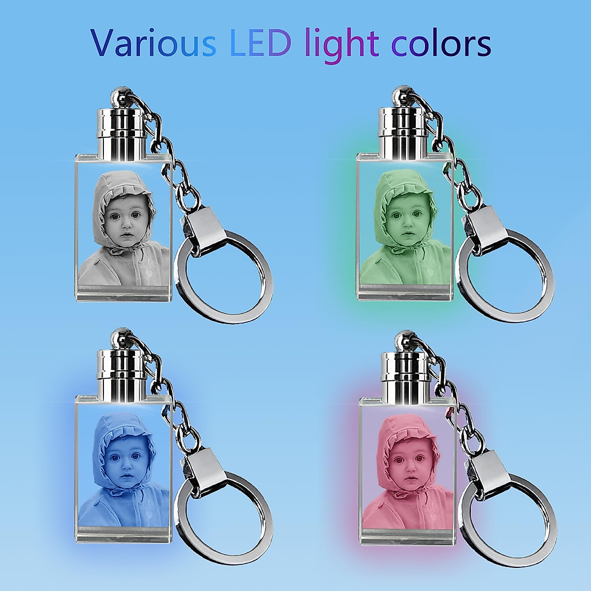 HAN'S LASER Personalized Keychains with LED Light, Mini Rectangle, Crystal Keychain with Your Own Photo, Great Memorial Gifts