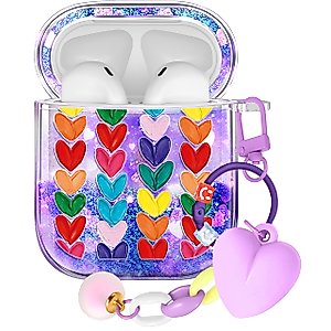 Kokaaee for Airpod Case 2nd & 1st Generation Cover Kawaii Funda Cute Aesthetic Girl Women Protector Liquid Glitter Bling Sparkly Heart Design Estuche Keychain Y2K Girly for Apple Air Pod 1/2 Gen