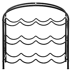 Black Wine Rack Countertop, Modern Grapevine Design Freestanding Metal 12 Wine Bottle Organizer Storage