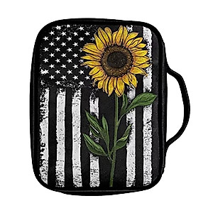 POLERO American Flag Sunflower Bible Cover for Women Bible Book Protective Carrying Case with Pocket USA Flag Bible Bag