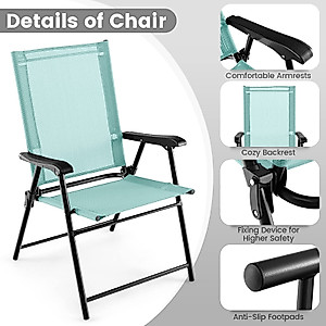 Giantex Patio Chairs Set of 4, Folding Patio Chairs for Deck Beach Camping Dining Picnic, Portable Sling Back Chairs Space Saving Turquoise