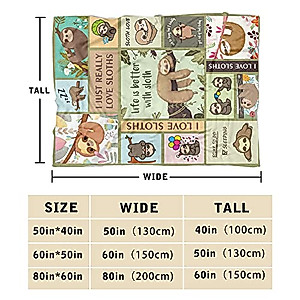 Sloth Blanket Flannel Throw Gift for Chid Teenager Adults for All Seasons Super Soft Snuggle Breathable Cute Bed Sofa Couch Foldable Unisex 100x130 Brown 40x50