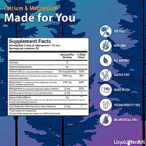 LIQUIDHEALTH 32 Fl Oz Calcium and Magnesium Liquid Supplement Joint and Bones Tissue Support, Citrate Vegetarian Natural Non GMO, Vitamin D3-2 Pack
