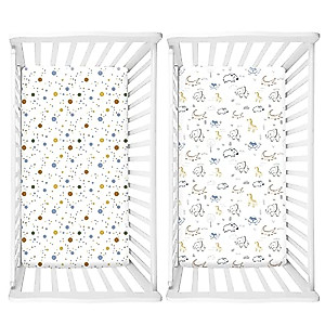 PHF 100% Cotton Crib Sheets Fitted 2 Pack, Soft Breathable Comfortable Baby Sheet Set for Boys Girls Neutral, Premium Crib Sheets Fits Standard Crib and Toddler Mattress 28in x 52in, Woodland Animals