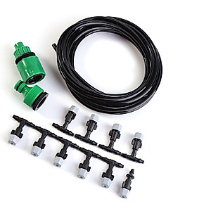 Misting Cooling System,4/7mm Watering Tubing,Misting Nozzle Sprinkler,Faucet Adapter Outdoor Garden Patio Greenhouse Micro Drip Irrigation Kit (5M Watering Set)