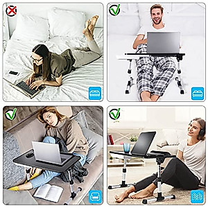 Slendor Laptop Desk Adjustable Laptop Stand Foldable Bed Table Portable Lap Desk Folding Notebook Stand Reading and Writing Holder Breakfast Tray with Drawer and Cooling Fan for Bed Couch Sofa Floor