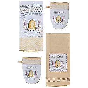 Kay Dee Designs 4 Piece Farmhouse Backyard Bee Keeping Kitchen Bundle, 2 Towels and 2 Grabber Mitts