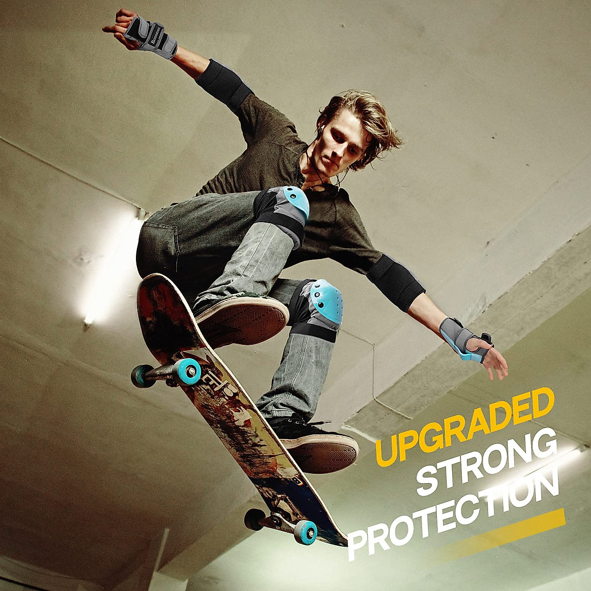 BOSONER Roller and Skating Pads for Kids-Youth-Adults: Knee Pads and Elbow Pads and Wrist Guards Set - Medium Size for Age 9-15