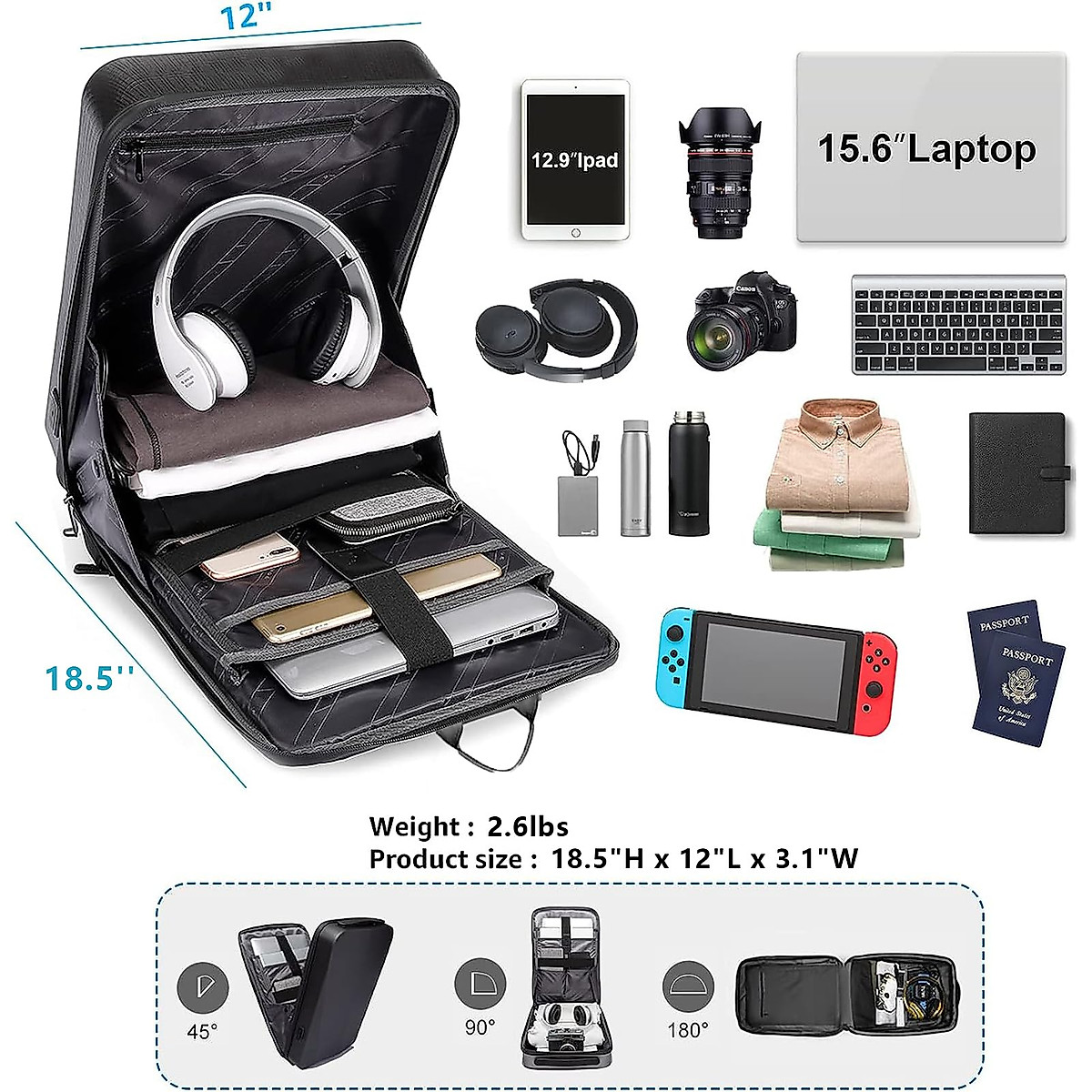 Refutuna Hard Shell Backpack for Men Women, 16 Inch TSA Lock Anti-Theft Waterproof Hardshell Laptop Backpack with USB Charging Port, Titanium