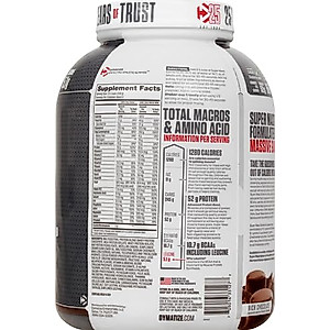Dymatize Super Mass Gainer Protein Powder, 1280 Calories & 52g Protein, 10.7g BCAAs, Mixes Easily, Tastes Delicious, Rich Chocolate, 6 lbs