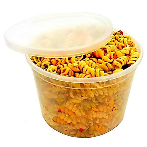 PACTOGO 64 oz (1/2 Gallon) Heavy Duty Round Plastic Deli Soup Containers with Lids, For Meal Prep Containers | BPA Free | Stackable | Leakproof | Microwave/Dishwasher/Freezer Safe (Pack of 5 Sets)