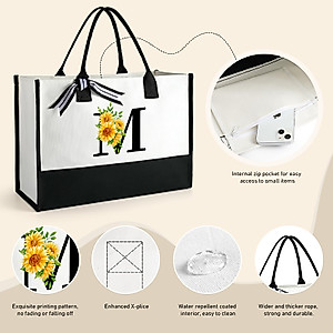 TRSODD Birthday Gifts for Women w Makeup Bag, Christmas Sunflower Gifts for Women, Can-vas Tote Bag for Women, Personalized Customized Bride Wedding Mom Gifts, Beach Bag w Inner Pocket Card Gift Box B