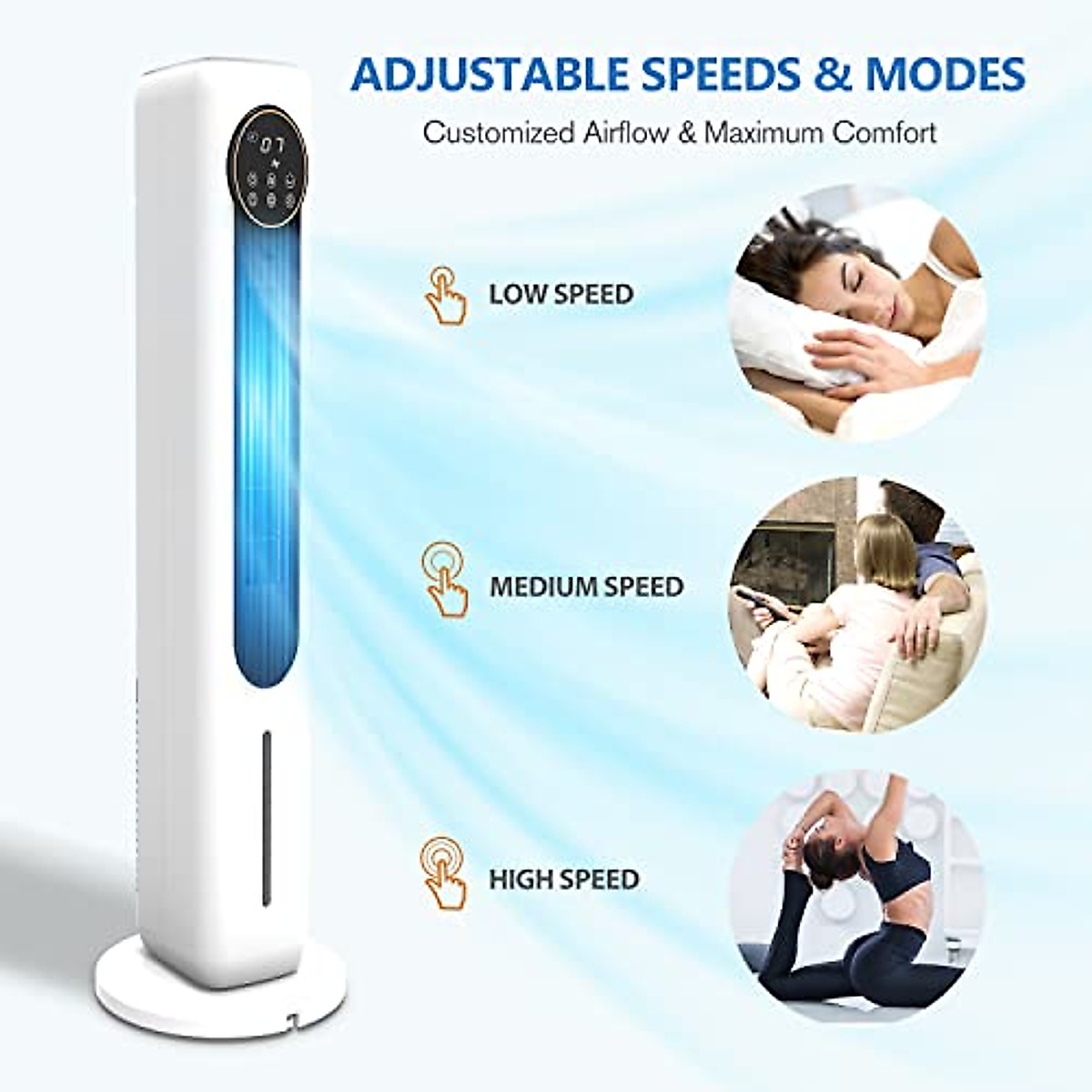 Evaporative Air Cooler Air Conditioner Portable with Remote Control, 50 Degree Oscillation, 3 Speeds & Adjustable Modes, 15 Hour Timer with Ice Packs for Home Office School Outdoor