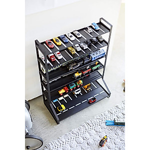 YAMAZAKI Parking Garage Home Train Hotwheels Model Car Display | Kids Steel | Toy Storage, One Size, Black