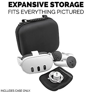 CASEMATIX Mighty and Compact Slim Hard Shell VR Headset Case Compatible with Meta Quest 3S and Quest 3 VR Headset and Accessories, Not Compatible with Elite Strap