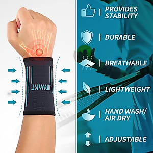 URVANT 2 Pairs Compression Wrist Sleeve (Sports Wrist Supports Wrist Brace Wrist Wraps Elastic Wristbands) for Basketball, Tennis, Working Out, Gym Blue (S)