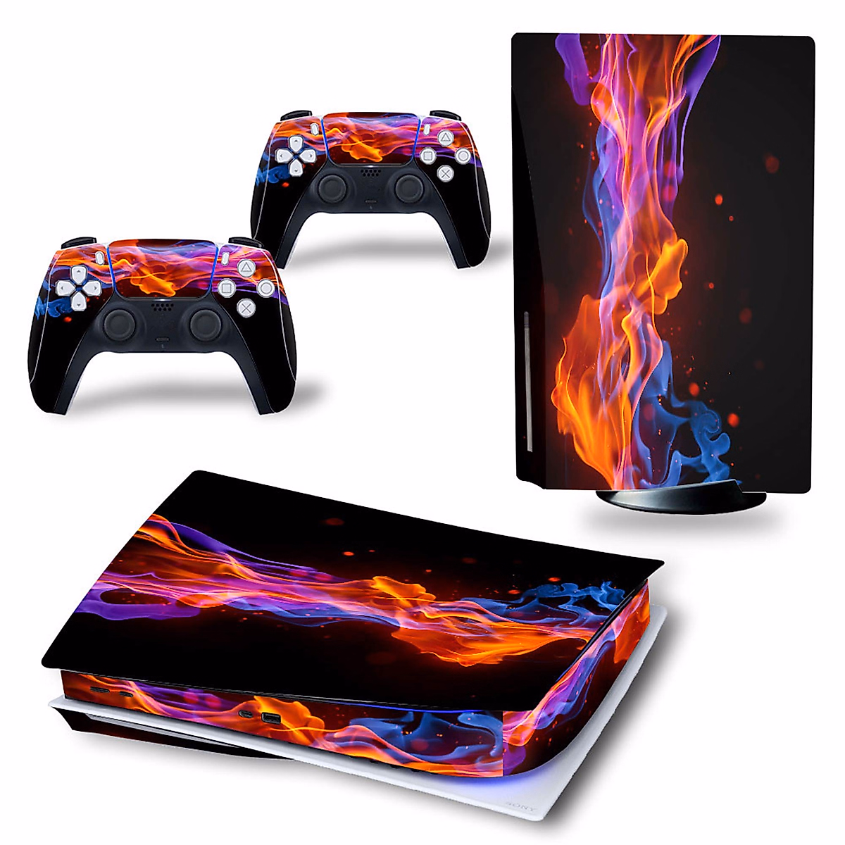 Teiyii PS5 Console Skin and PS5 Controller Skins Set, PlayStation 5 Skin Wrap Decal Sticker PS5 Disk Edition(Ps5 Skin disc, red and Yellow Flame)