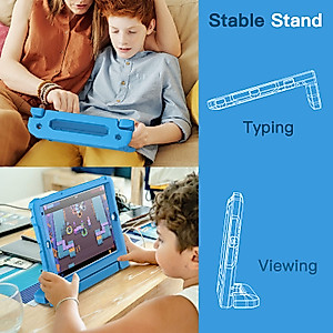 JETech Kids Case for iPad 10.2-Inch (9th/8th/7th Generation, 2021/2020/2019) with Built-in Screen Protector, Shockproof Full-Body Handle Stand Tablet Protective Cover (Blue)