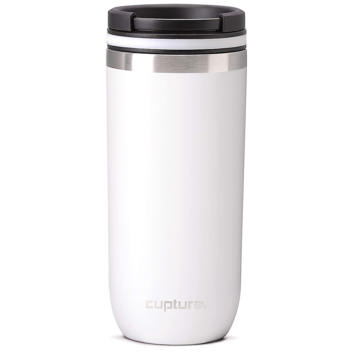Cupture TWIST-TOP Vacuum-Insulated Stainless Steel Travel Mug, 16 oz, Winter White