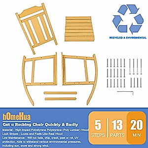 Rocking Chair, All-Weather Patio Deck Outdoor Indoor Chair, Fade-Resistant Porch Rocker Chair, Durable Smooth Rocking, Comfortable Easy to Assemble, Low Maintain, Load Bearing 350 lbs (Yellow)