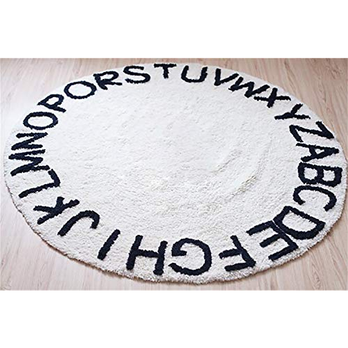 ABC Nursery Rugs Round Kids Rug Circle Alphabet Rug Kids Play Mat for Infants Boys Girls Soft Cotton Carpet Educational Area Rug 47inch (White)
