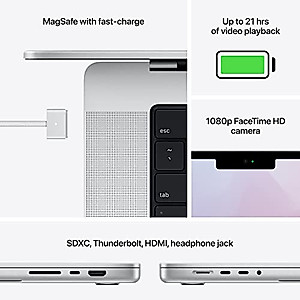 Late 2021 Apple MacBook Pro with Apple M1 Pro chip 10-core CPU (16 inch, 16GB RAM, 512GB SSD Storage) (QWERTY English) Silver (Renewed Premium)