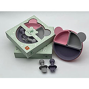 MIX COLOR SILICON BABY FEEDING SET, BABY EATING SUPPLIES, BABY LED WEANING SUPPLIES (Pink Grey Purple)