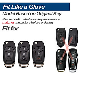 INFIPAR Fit for Flip Ford Maverick F-150 F-250 F-350 F-450 F-550 Super Duty Lightning Ranger Bronco Expedition Escape Explorer Fusion EcoSport F-650 F-750 TPU Key Fob Cover Case Shell Accessory, Red