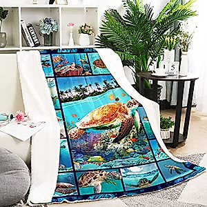 CYREKUD Turtle Blanket,Sea Turtle Gifts for Women Throw Blanket,Turtle Gifts for Turtle Lovers,Sea Turtle Ocean Animal Landscape Throw Blanket,Sofa Couch Beds Sea Turtle Decor Christmas 50" x 60"